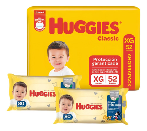 Combo Pañales Huggies Classic + 2 Toallitas húmedas triple protección x ...